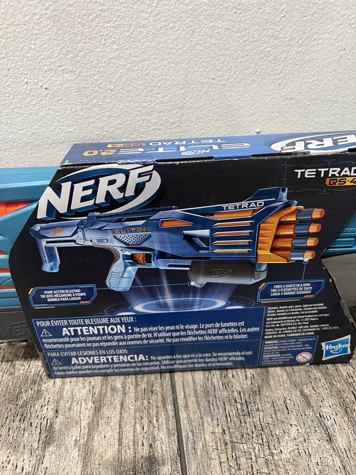 Nerf 4 Barrel Elite 2.0 TETRAD QS-4 Foam Dart Blast Gun 4 Foam Darts ...