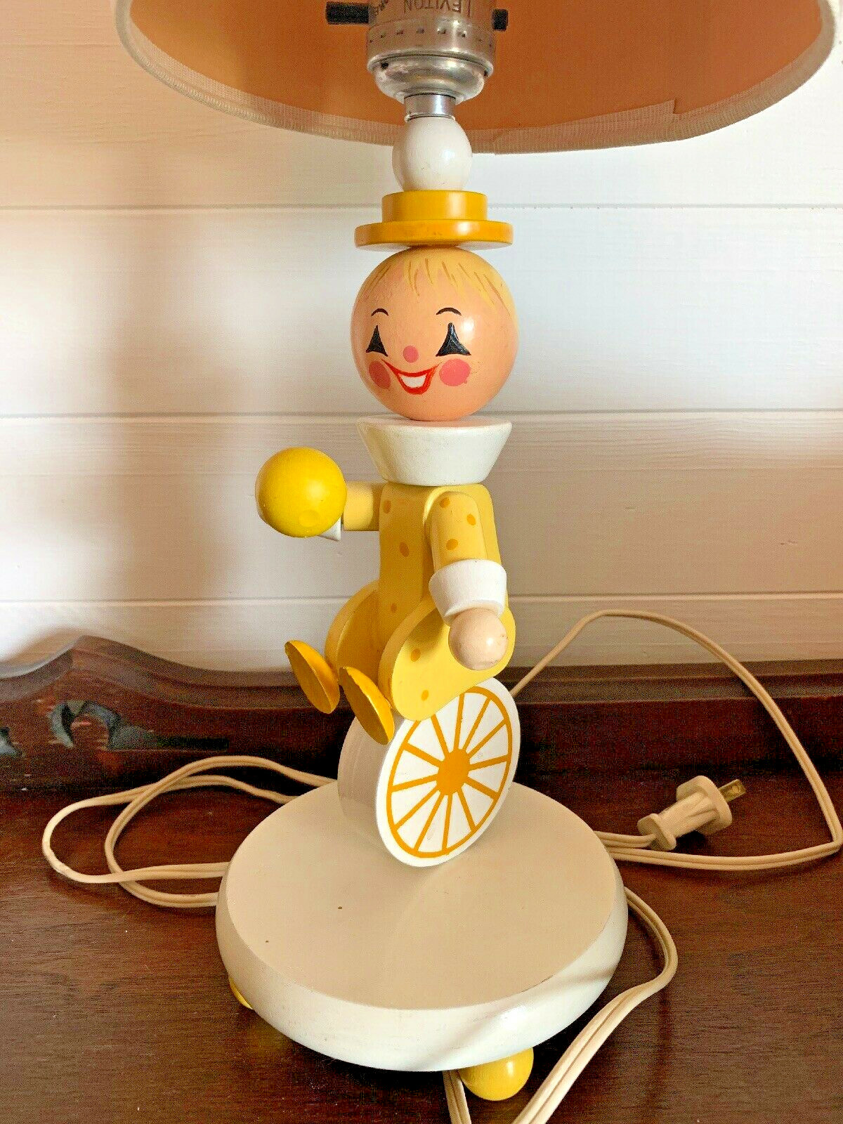 VINTAGE WOOD UNICYCLE CLOWN UNDERWRITERS LABORATORIES INC NURSERY LAMP ...