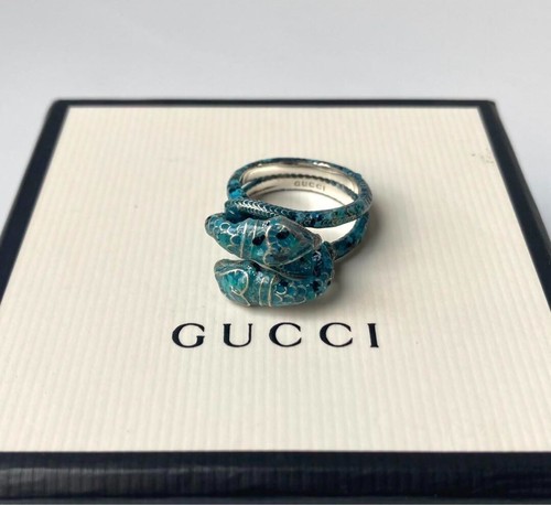 Gucci Turquoise Blue Garden Double Snake Enamel Sterling silver Ring ...