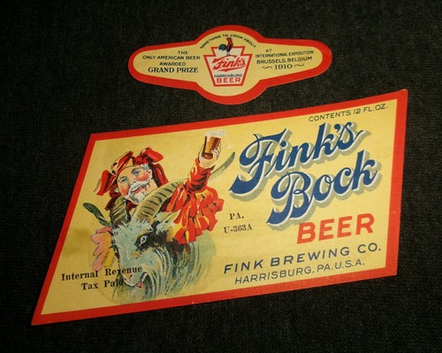 RARE Fink's Bock Beer, Fink Brewing Co, Harrisburg, Pennsylvania Bottle ...