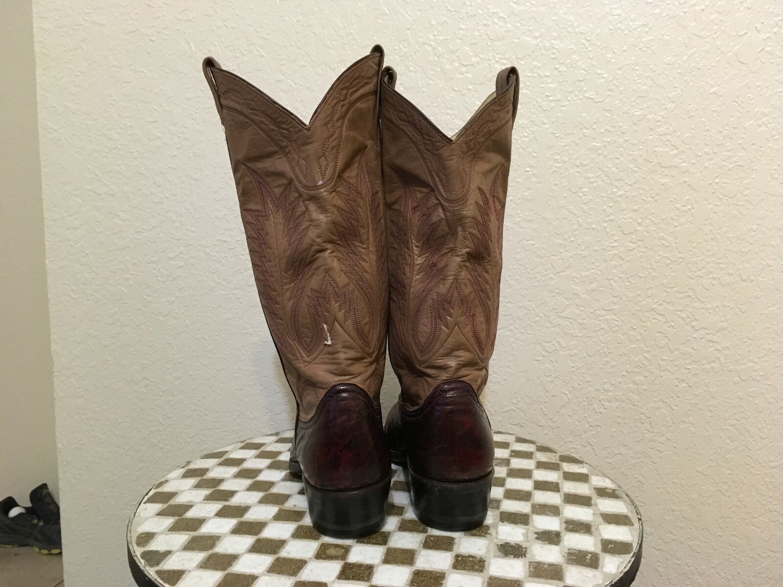 USA LARRY MAHAN BURGUNDY LEATHER WESTERN COWBOY TRAIL BOSS BOOTS 9.5 D ...