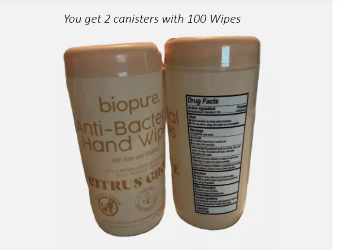 Lot of 2 Biopure Anti-Bacterial Hand Wipes Citrus Grove 100 ct *SPECIAL ...