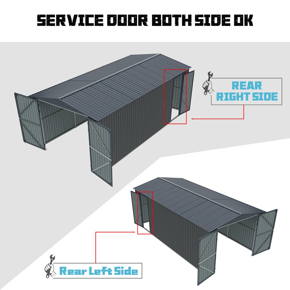 Outdoor Storage Shed 20x10 FT Metal Garage Shed Car Truck Backyard Tool ...