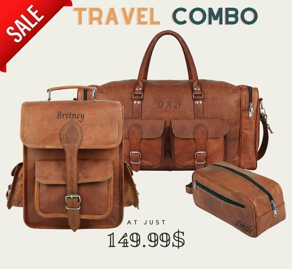 Leather Goat Luggage Men Travel Gym Duffle Brown Genuine Vintage 3 Bags ...