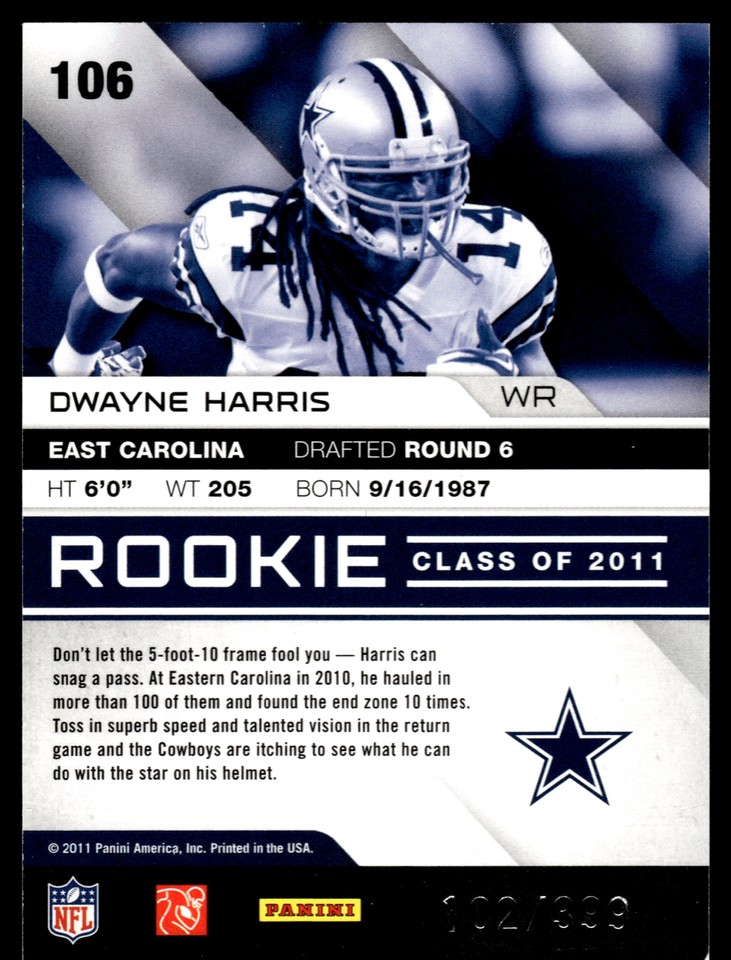 2011 Panini Absolute Memorabilia #106 Dwayne Harris Rookie,/399 Dallas ...