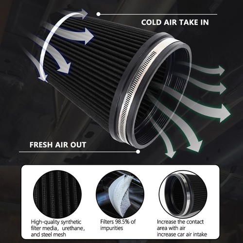 BLACK Short 6" 152mm Inlet Truck Air Intake Cone Replacement Dry Air ...