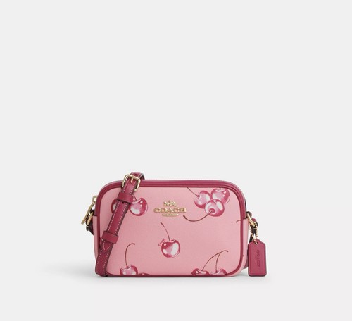 NWT Coach Mini Jamie Camera Bag With Heart Cherry Print Pink With Small ...