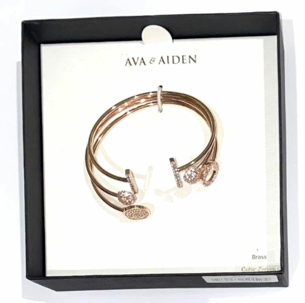 AVA & AIDEN Rose Gold Tone Crystals Bangle Cuff Bracelet Set of 3 NWT New in Box | eBay