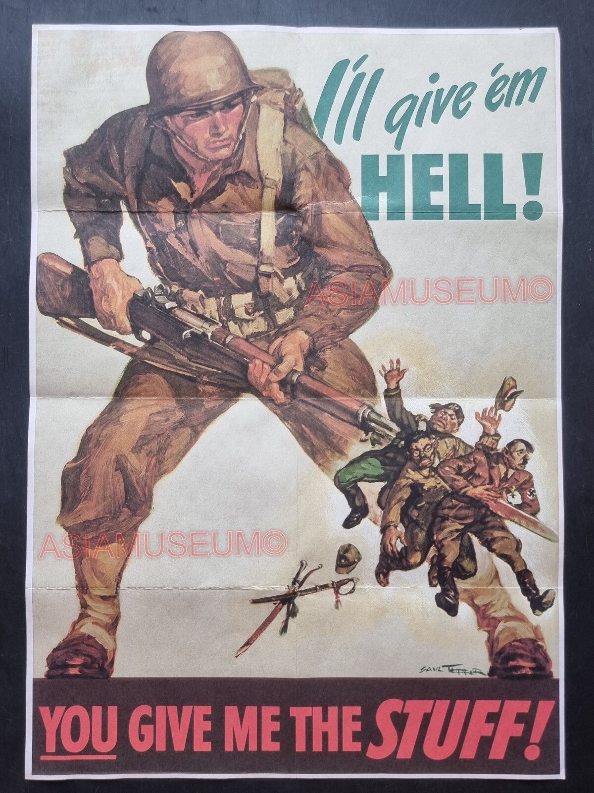 1944 WW2 AMERICA GIVE ME THE STUFF CARICATURE FUNNY ARMY PROPAGANDA ...