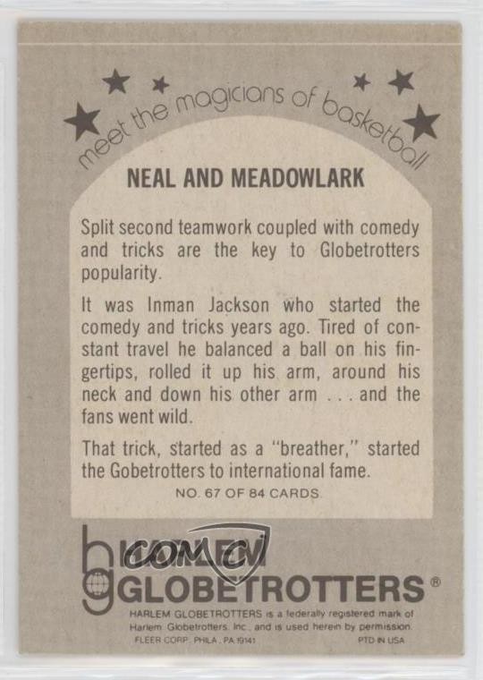 1971 Fleer Harlem Globetrotters Curly Neal Meadowlark Lemon and #67 ...