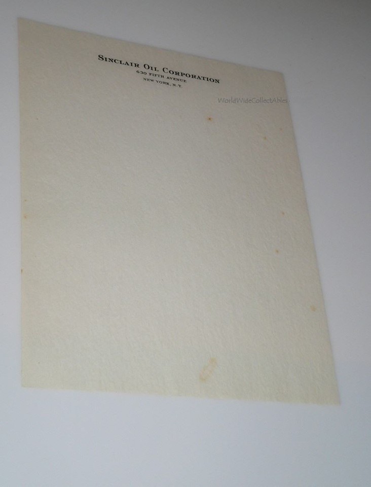 Early NY Sinclair Oil Corporation Letterhead Unused Onion Skin Water ...