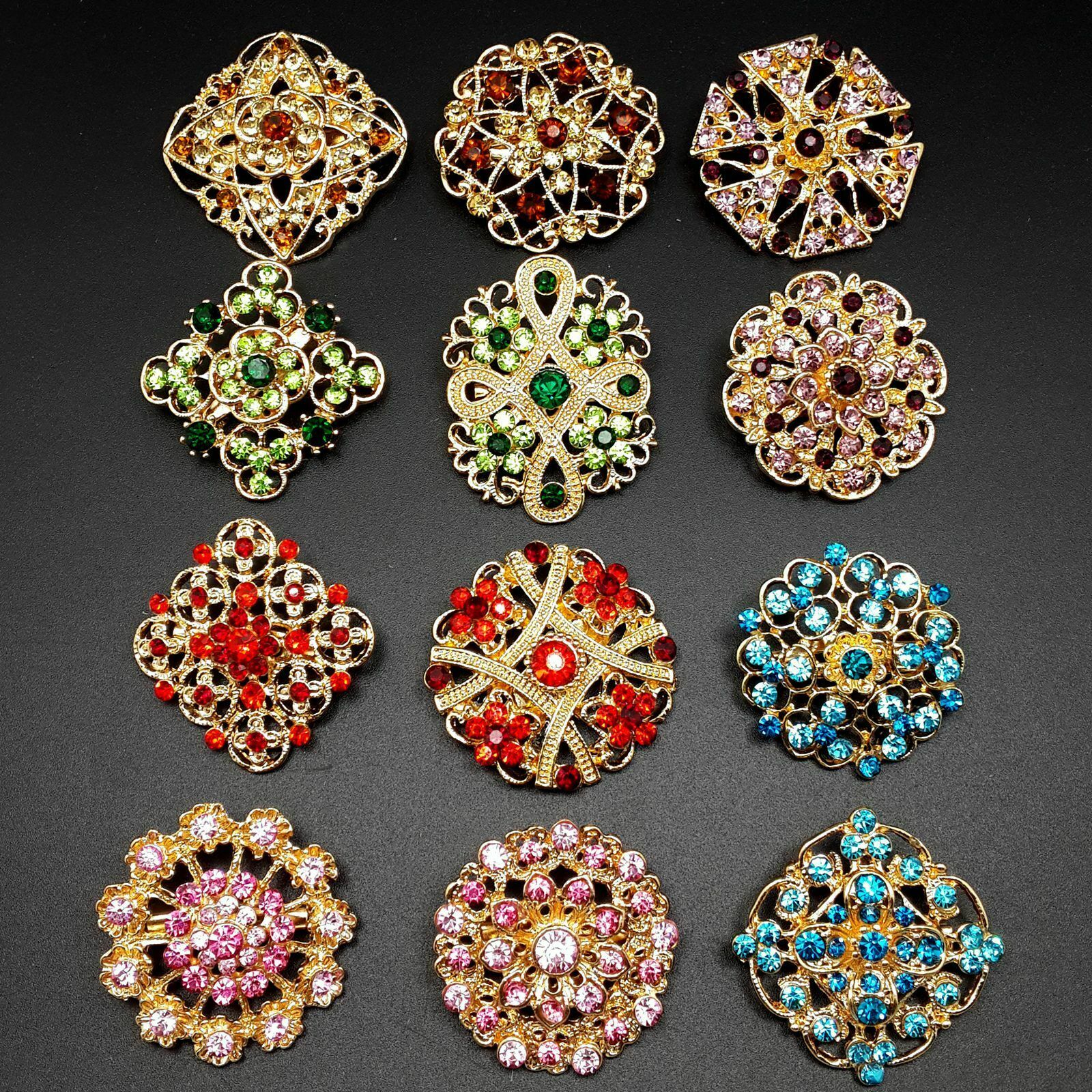 24pc Vintage Brooch Lot Mixed Alloy Rhinestone Crystal Pins Wedding ...