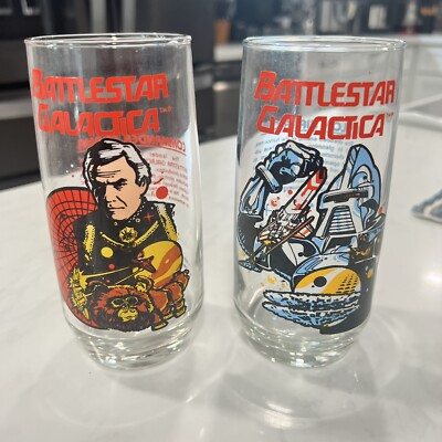 VTG 1979 BATTLESTAR GALACTICA Cyclon Warrior/Commander Adama Glasses ...