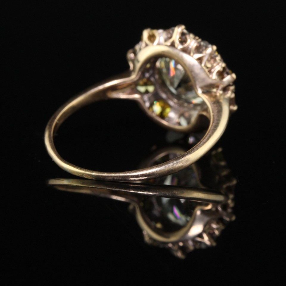 Antique Art Deco 14K Yellow Gold Old Euro Fancy Color Halo Diamond ...