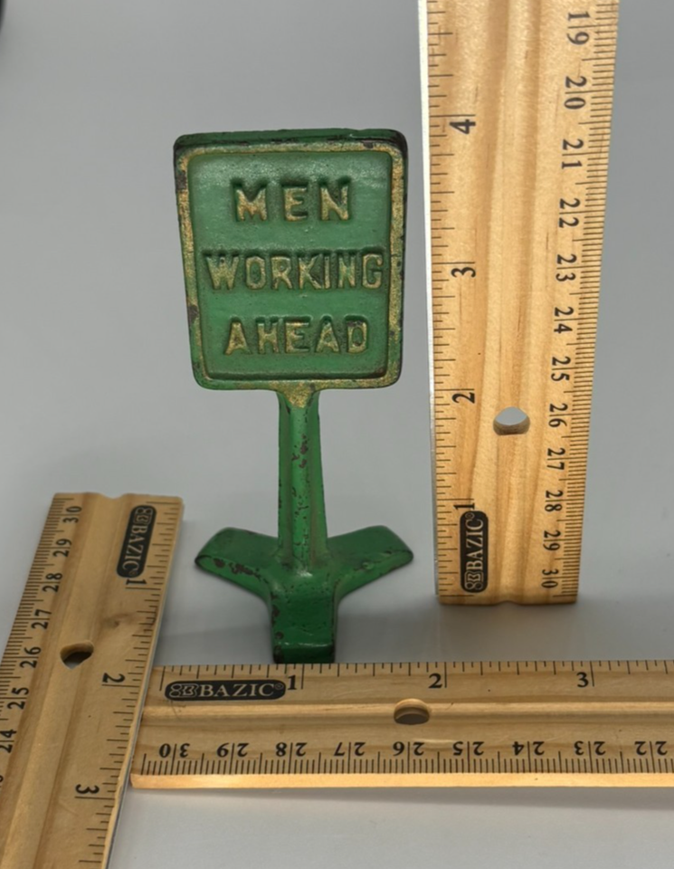 VINTAGE 1930s CAST IRON MEN WORKING AHEAD STREET SIGN 4 inches | eBay