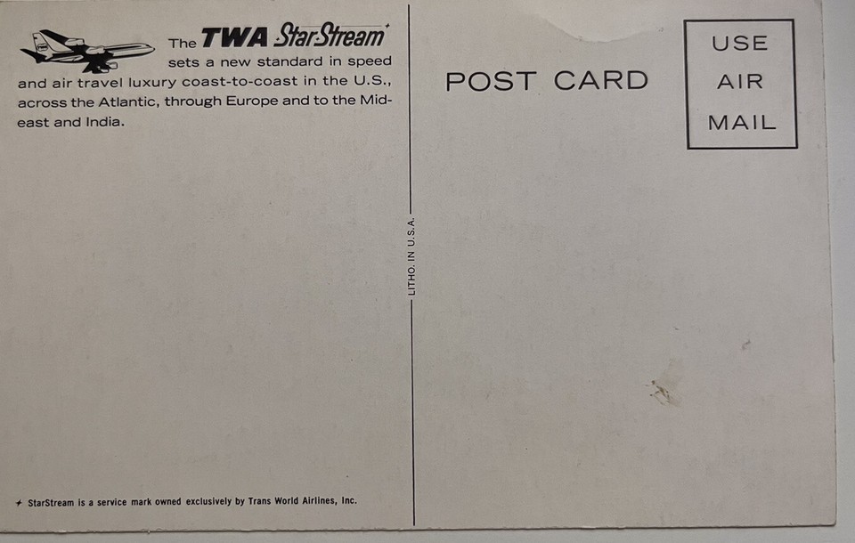 1960's TWA AIRLINES STARSTREAM BOEING 707 JET - vintage souvenir ...