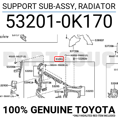 532010K170 Genuine Toyota SUPPORT SUB-ASSY, RADIATOR 53201-0K170 | eBay