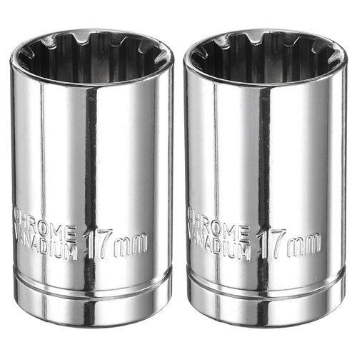2pcs 12 Point Socket 1/2" Drive by 17mm Metric CR-V Steel Shallow ...