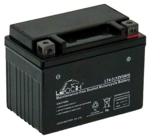 LEOCH LT4-3 12V 3Ah Maintenance-Free Sealed Motorcycle Battery - Black ...