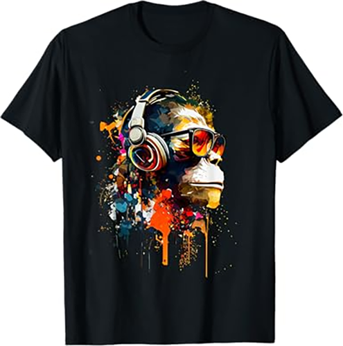 Colorful DJ Chimp T-Shirt – Urban Street Art Style | eBay