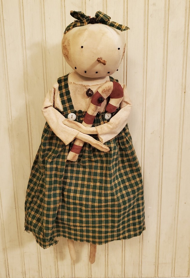 Primitive Grungy Snow Lady Snowman Christmas Doll & Her Candy Cane | eBay