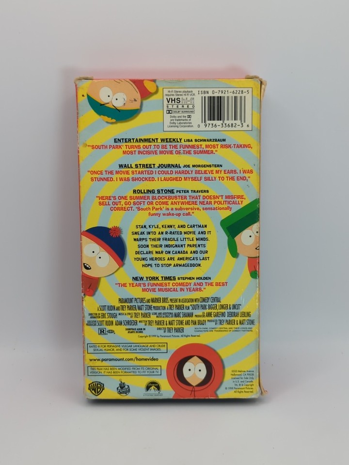 South Park Bigger Longer & Uncut VHS Video Animated Stan Kyle Kenny ...
