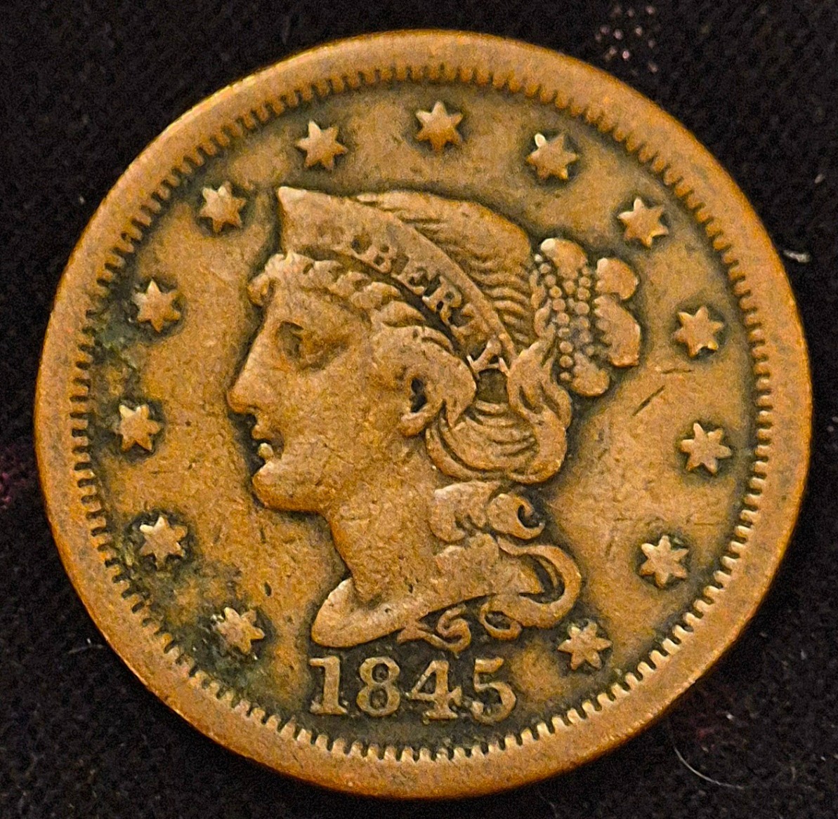 1845 Braided Hair Large Cent N5 R1 GSID 1111 Strong VF+ Features | eBay