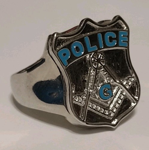 Vintage Silver Freemason Police Ring SIZE 11 Antique Style Badge FREE ...