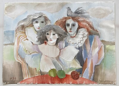 Style Of Marie Laurencin Female Jester Dove Portrait Fruit Mid Century ...