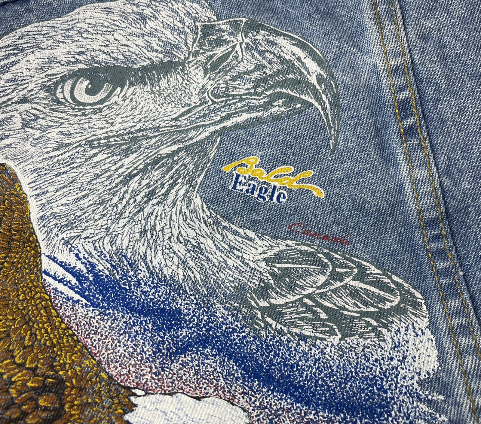 Vintage Mens Denim Jean Jacket Bald Eagle Canada Size… - Gem