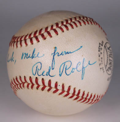Red Rolfe Yankees Autographed Single Signed Giles Baseball AMCo LOA ...