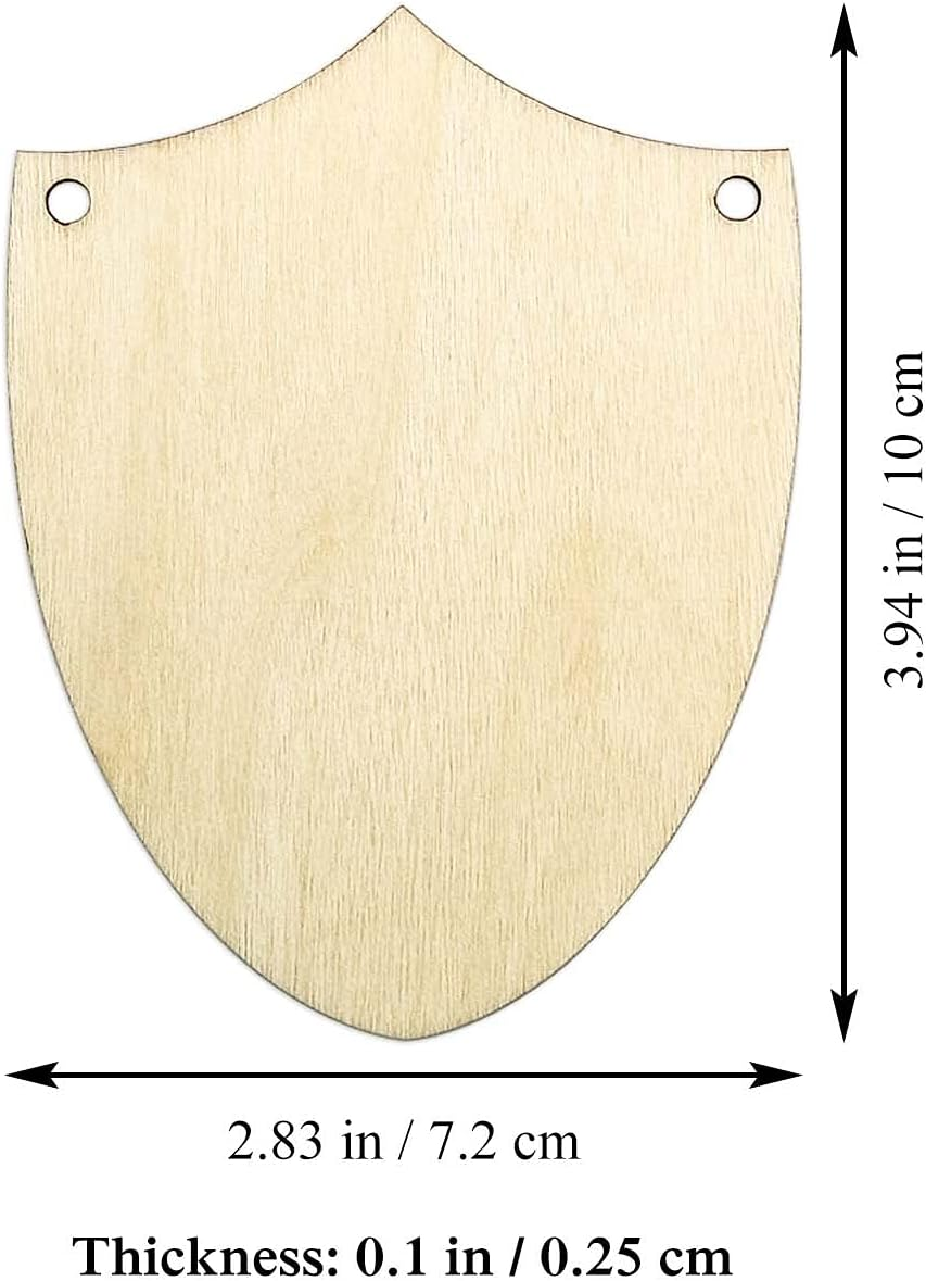 20Pcs Shield Wood DIY Crafts Cutouts Blank Wooden Shield Shaped Hanging ...