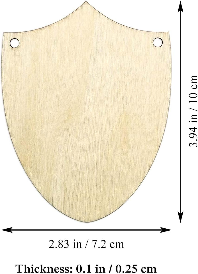 20Pcs Shield Wood DIY Crafts Cutouts Blank Wooden Shield Shaped Hanging ...