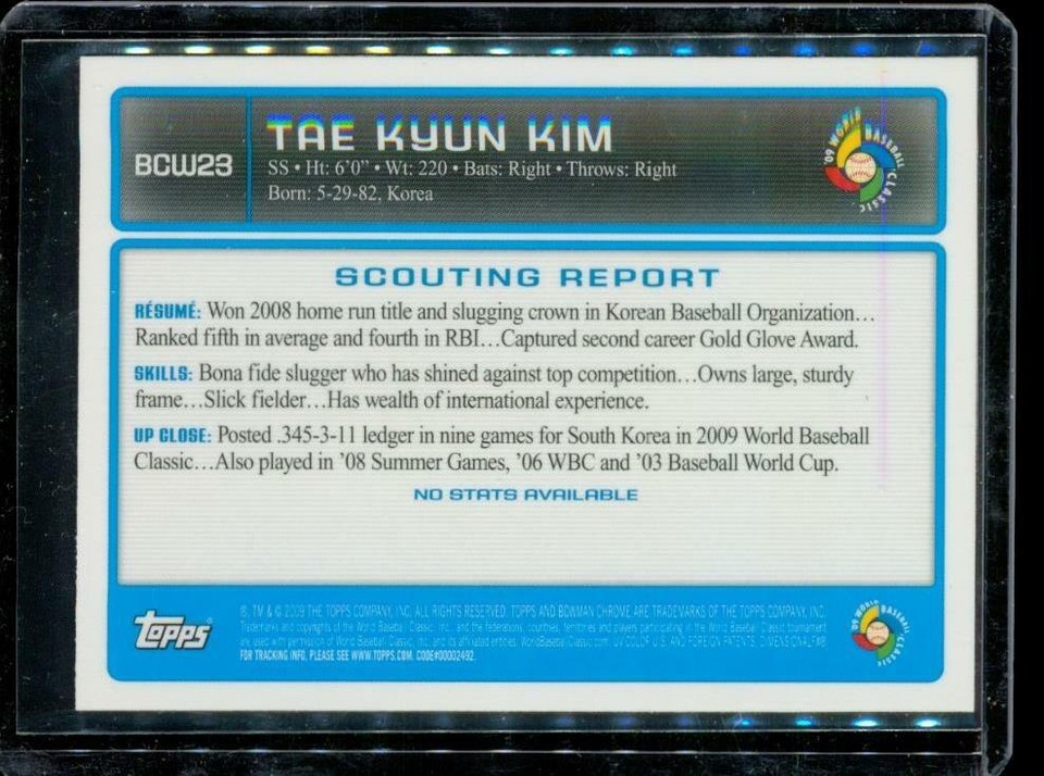 2009 Baseball Card TOPPS Bowman Chrome World BCW23 TAE KYUN KIM South ...