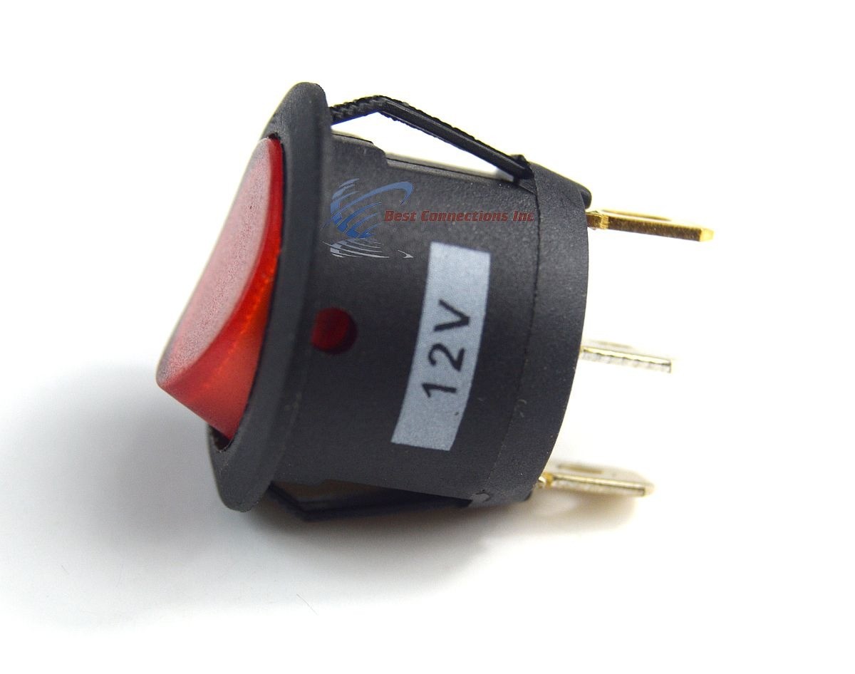 12 Volt Round 3 Prong Red LED Rocker Switch Car SPST Toggle Switch 12V ...