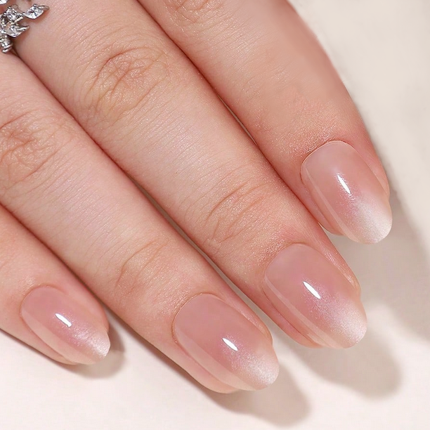 OVAL SHORT *CAT EYE MANI BLEND* Full Cover 24 Tips Press On Nails Glue ...