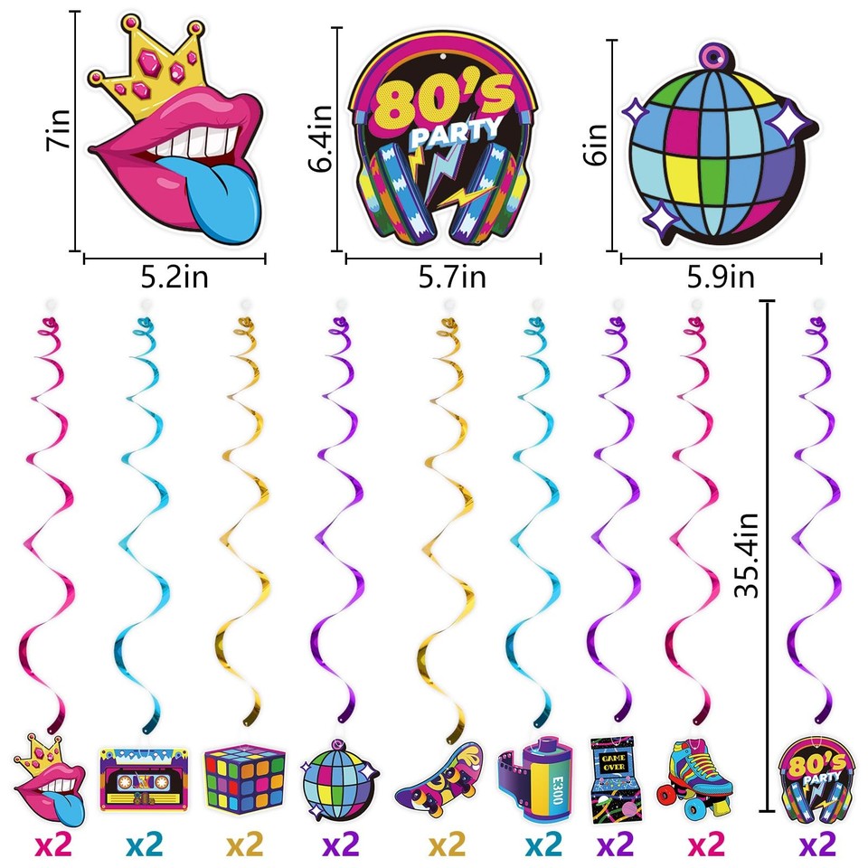 18PCS 80s Hanging Swirls, 1980s Retro Hip Hop Party, Ceiling Decor ...