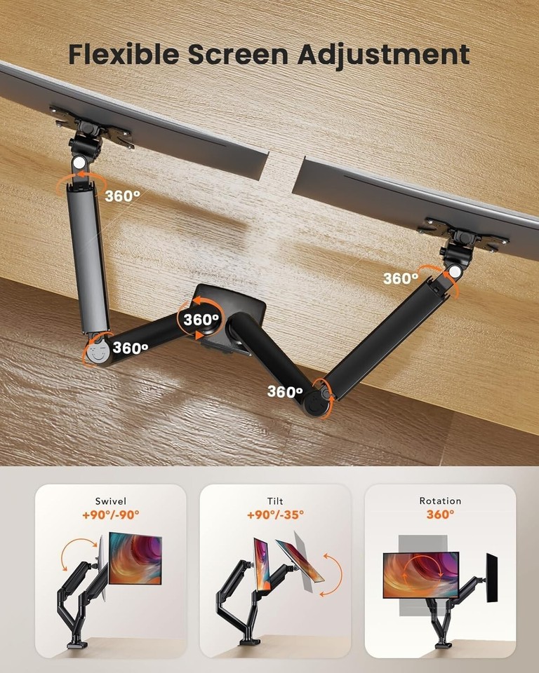 ErGear Dual Monitor Mount up to 32 in Screen Max 22 lbs Each Arm Gas ...