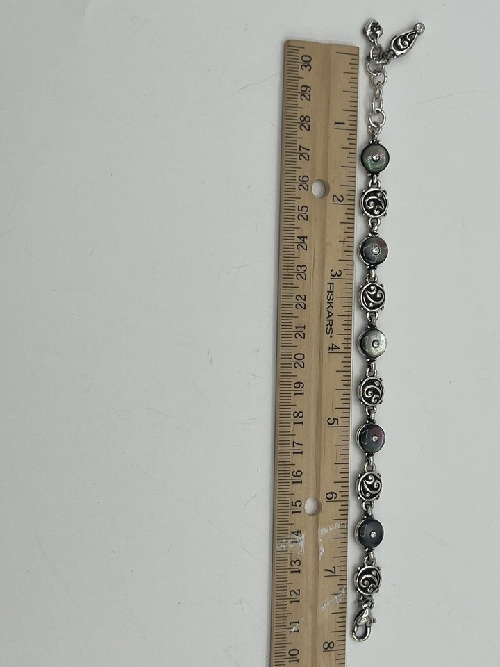 Brighton Mother of Pearl Shell Crystal Silver Plated Round Link ...