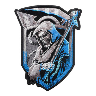Angel Of Death Blue Shield Patch, Grim Reaper Skull Patches | eBay