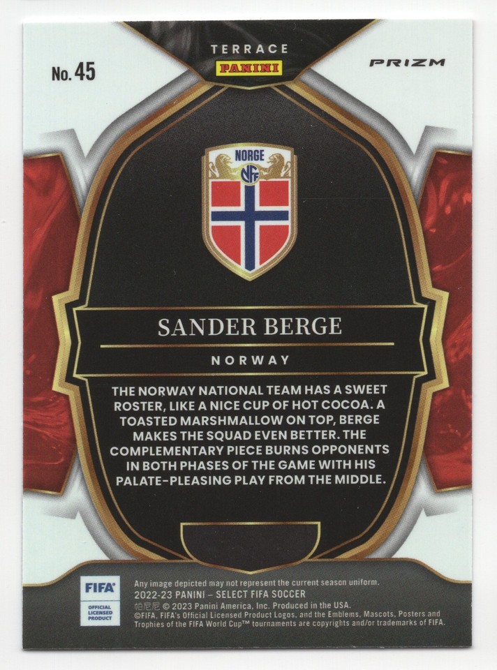 2022-23 Panini Select FIFA SANDER BERGE #45 Terrace Multi-Color Prizm ...