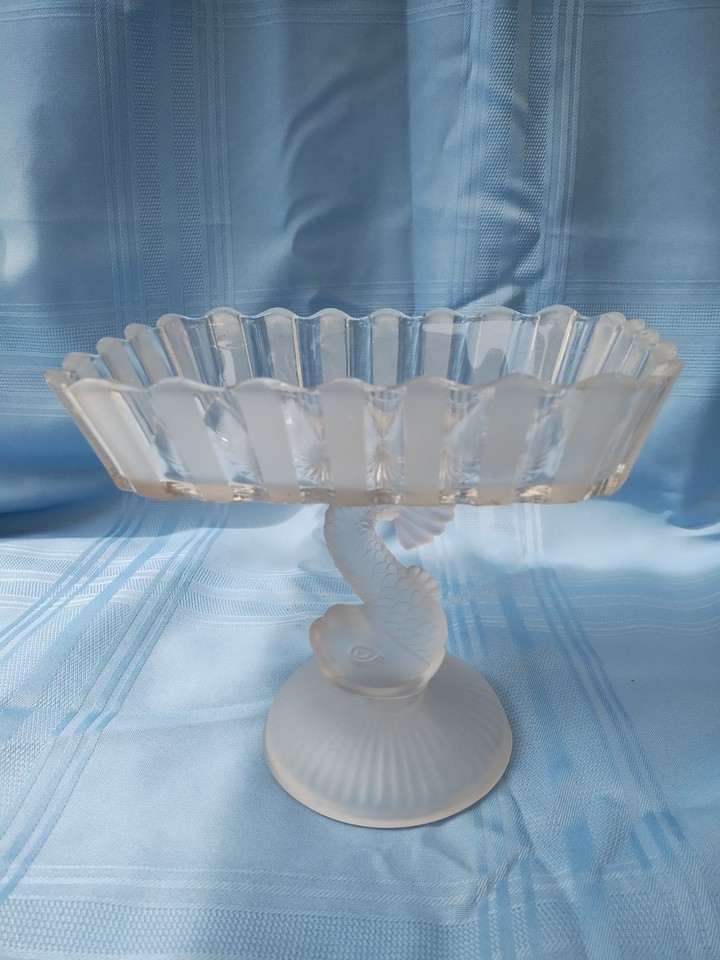Vintage Koi Fish Design Footed Dish Frosted Glass Dolphin Shape ...