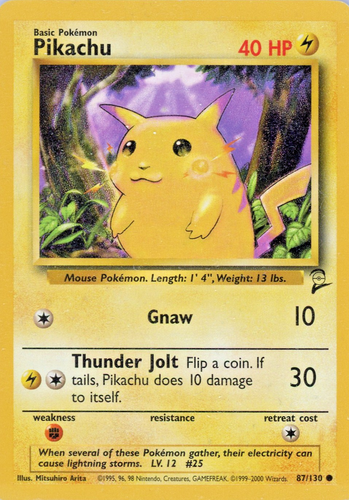 Pokémon TCG Pikachu Base Set 2 #87/130 Regular Common 2000 Vintage ...