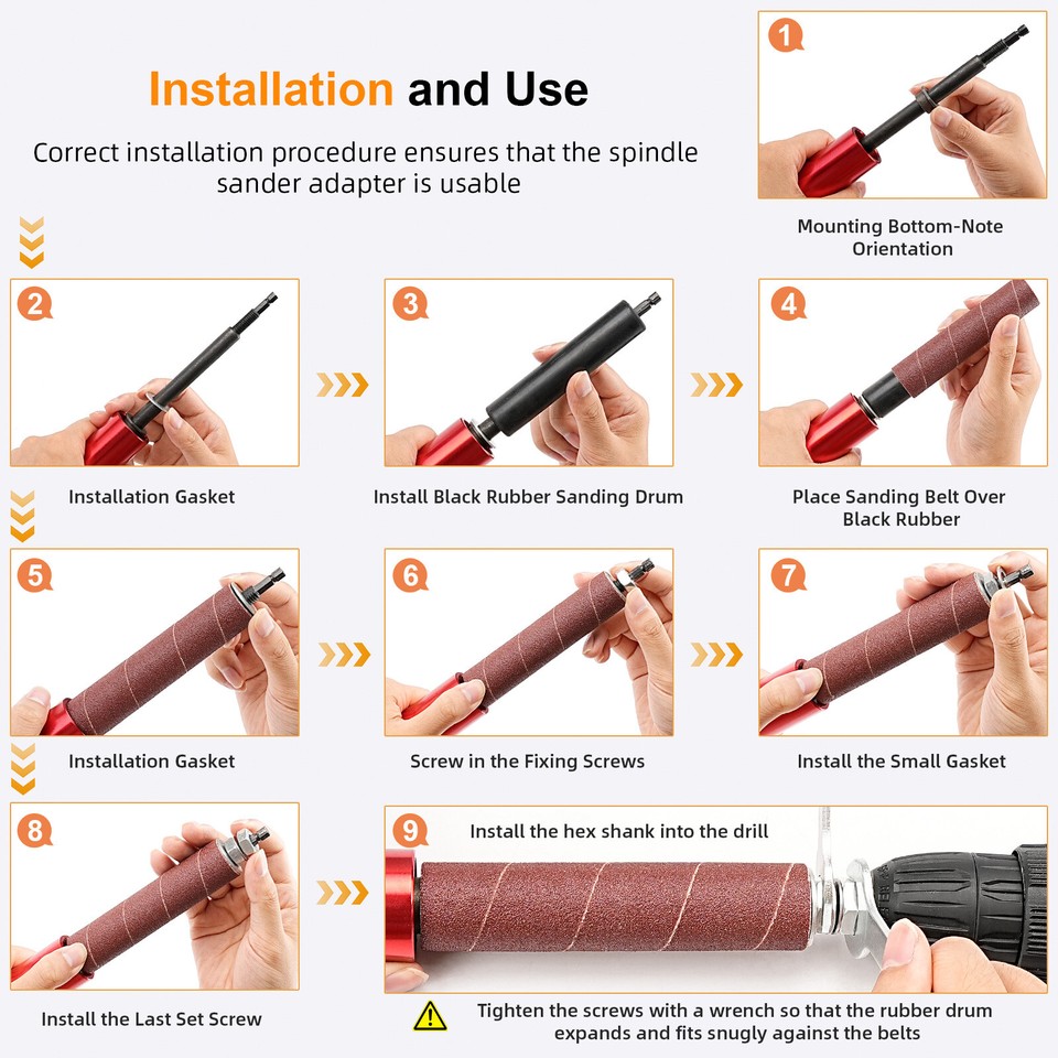 Portable Spindle Sander Hand-Held Rubber Sanding Drum Kit for Drill ...