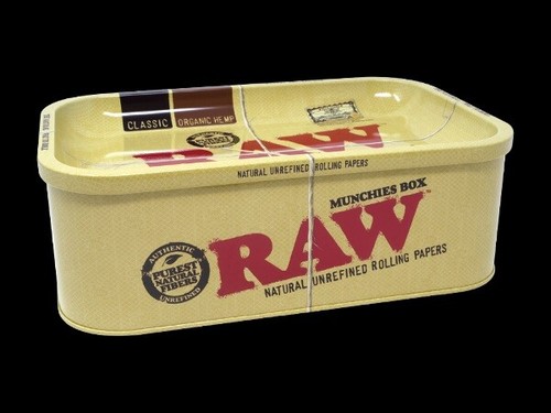 RAW Rolling Papers Metal "MUNCHIES BOX" Storage with Tray Lid 6.9 x 10. ...