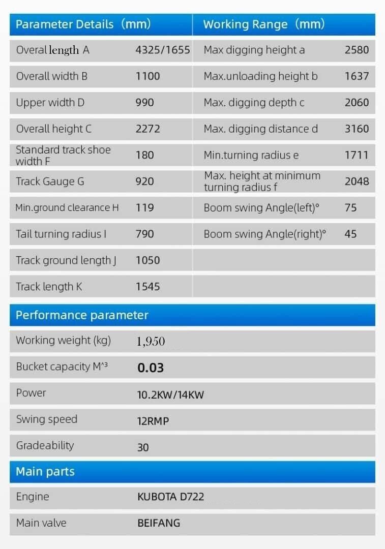 2024 New Arrival 2Ton Aircon Mini Excavator Digger, EPA USA KUBOTA ...