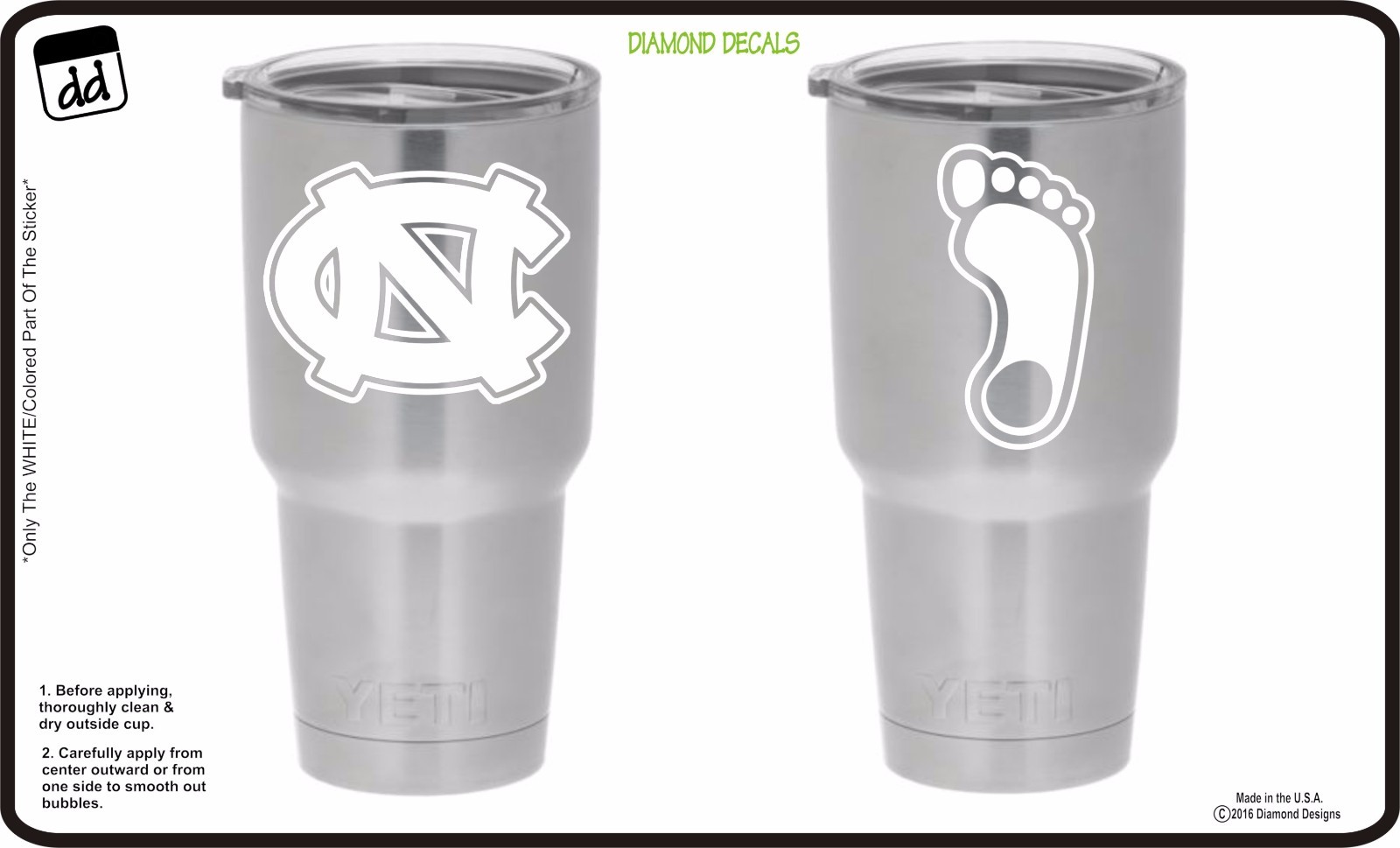 UNC Tarheels North Carolina (Set of 2) Vinyl Decals for Yeti Tumblers ...