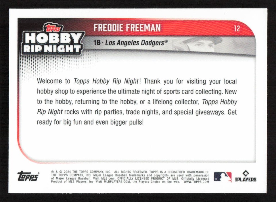 2024 Topps Hobby Rip Night Freddie Freeman #12 Card | eBay