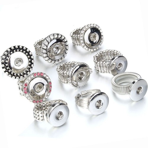 Crystal Snap Button Ring-Fit 18mm Buttons Charm Silver Color Rings ...