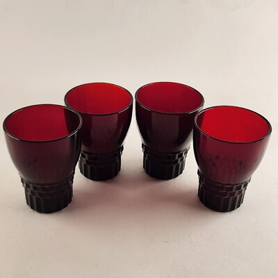 4 Anchor Hocking Ruby Red Glass Glasses Juice Tumbler Windsor Pattern ...